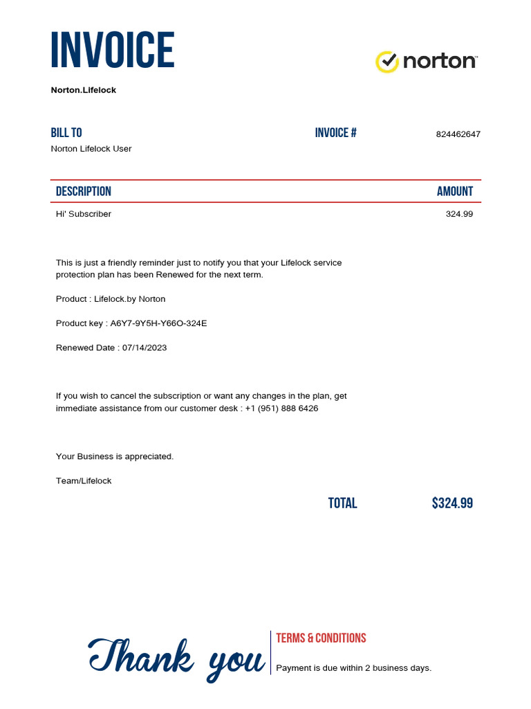 Invoice - 94442617 Lifelock | PDF