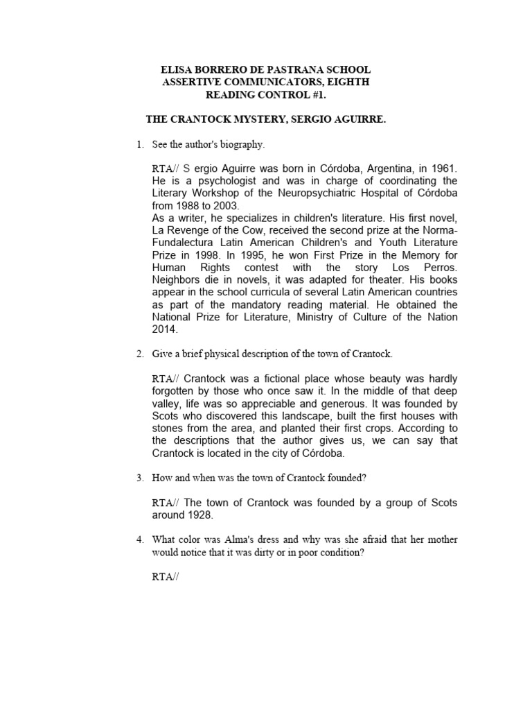 Reading Control #1 The Mystery of Crantock | PDF