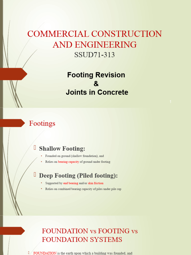 3 - Footings Revision and Joints in Concrete | PDF | Foundation (Engineering) | Deep Foundation