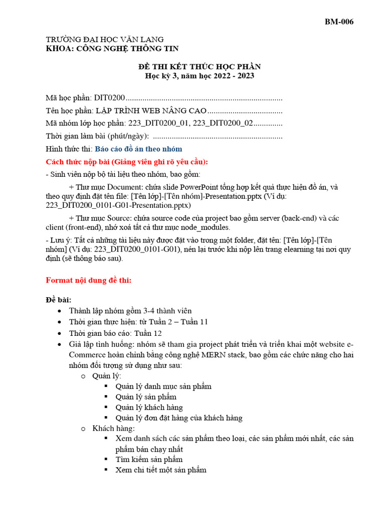 Dit0200 - Lap Trinh Ung Dung Web Nang Cao - K26T - Tieul | PDF