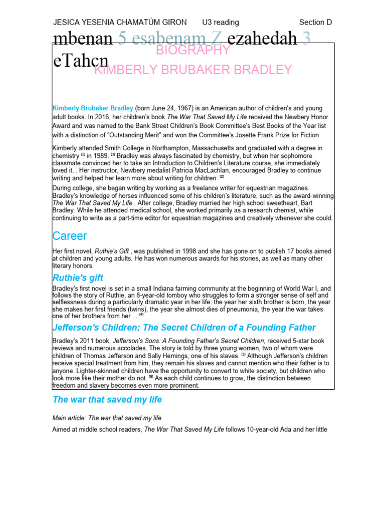 Kimberly Brubaker Bradley: Author Biography | PDF | General Fiction
