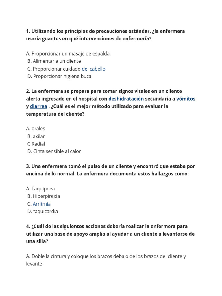 Banco de Preguntas Sobre Fundamentos de Enfermería y Evaluación de La Salud de Enfermería | PDF ...