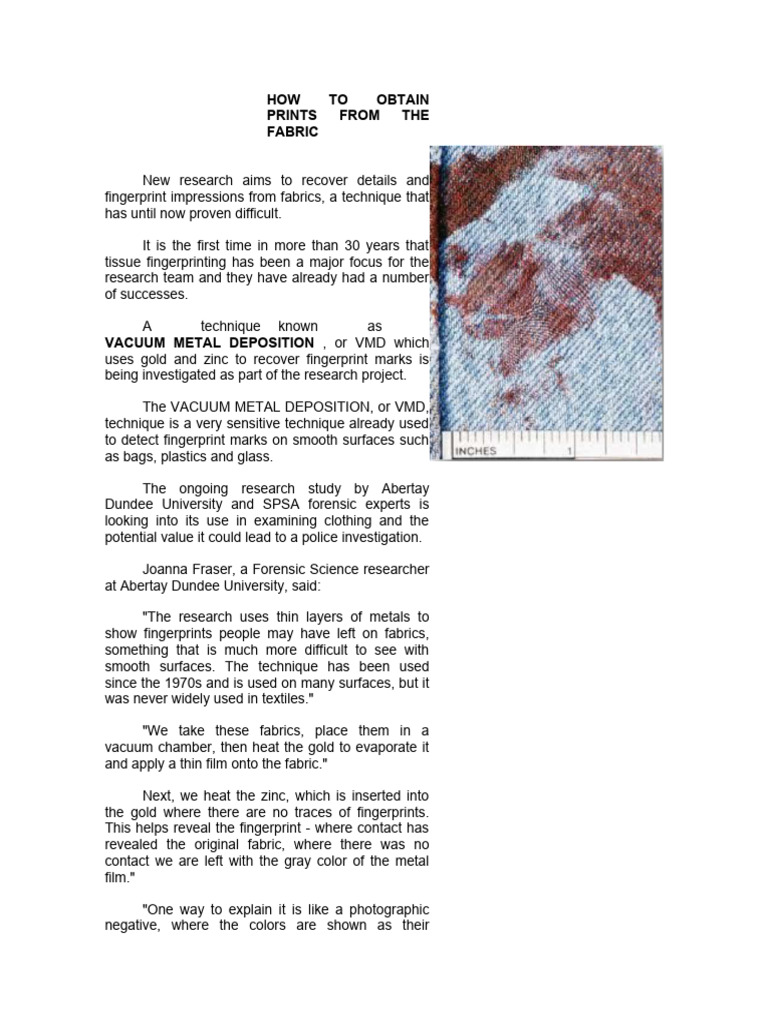 Recovering Fingerprints from Fabric | PDF | Fingerprint | Textiles