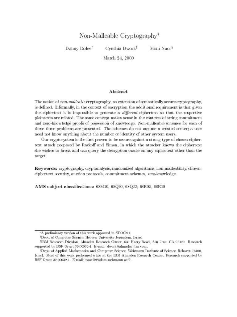 Non Malleable Cryptography | PDF