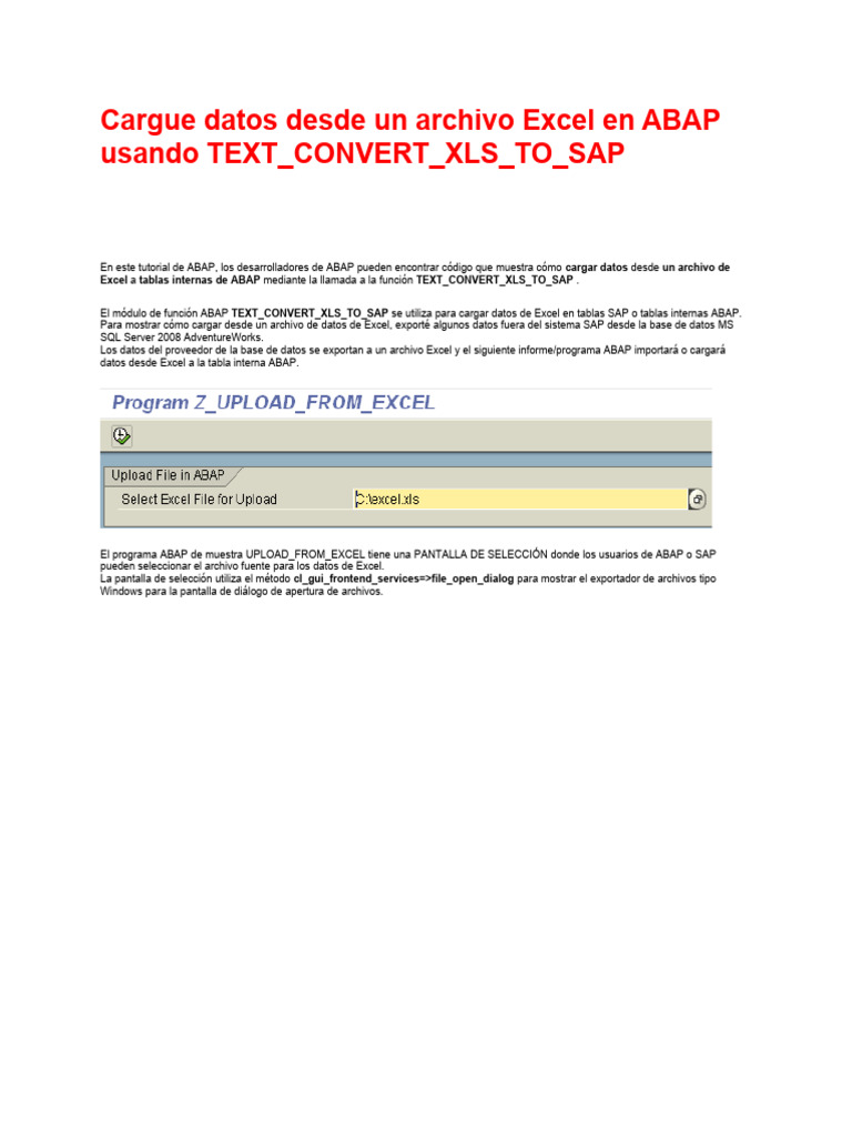 Cargue Datos Desde Un Archivo Excel en ABAP Usando TEXTO - CONVERTIR ... Cargue Datos Desde Un Archivo Excel en ABAP Usando TEXTO - CONVERTIR ...