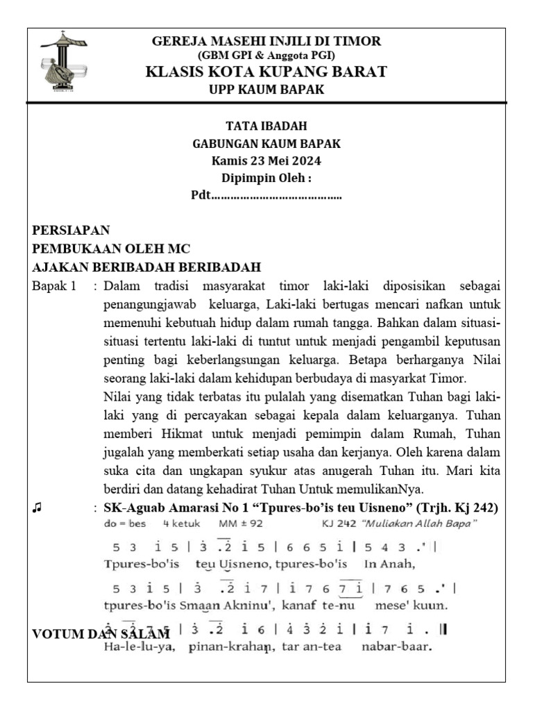 Ibadah Gabungan Kaum Bapak Klasis | PDF