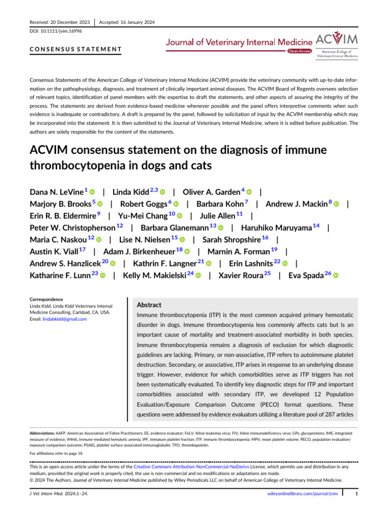 ACVIM Consensus Statement On The Diagnosis of Immu | PDF | Hematology | Medicine
