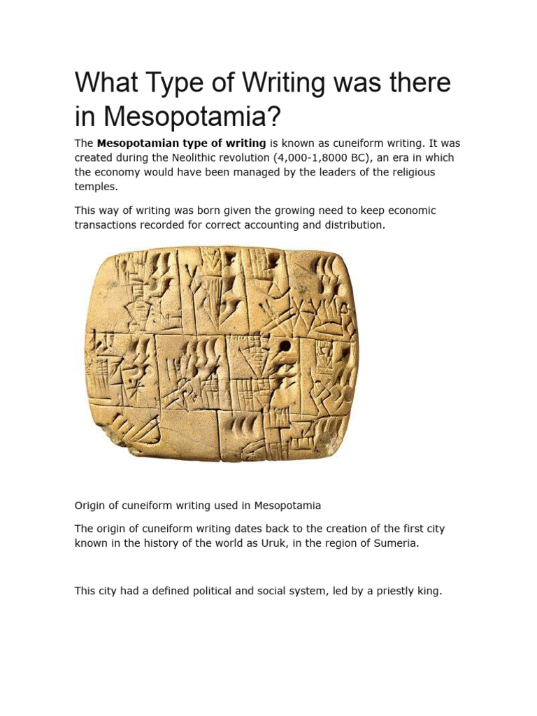 What Type of Writing Was in Mesopotamia | PDF | Cuneiform | Writing
