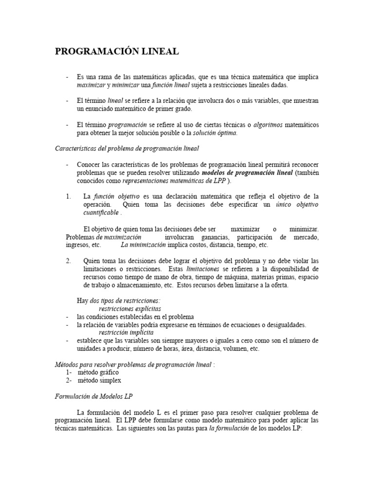 Programación Lineal | PDF | Programación lineal | Linealidad