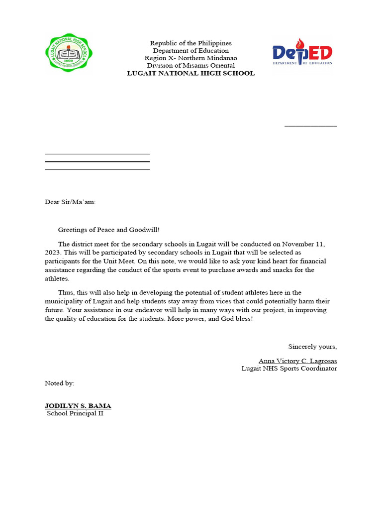 Solicitation Letter For Athletes | PDF