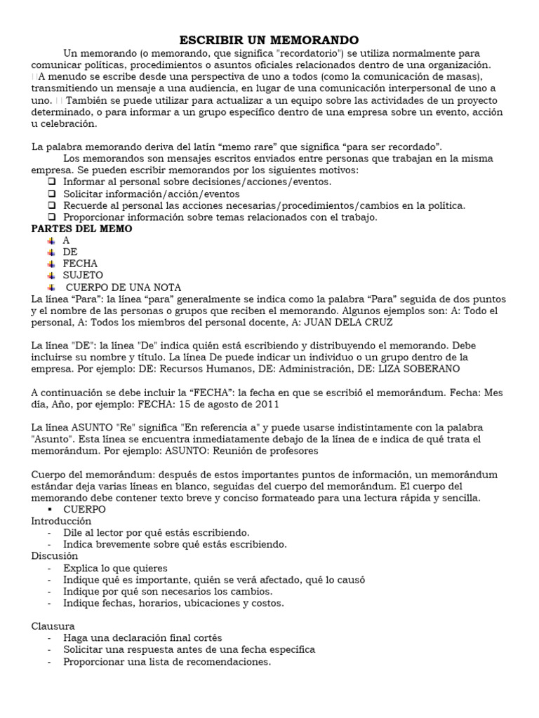 Escribir Un Memorando: Partes Del Memorando | PDF | Memorándum ...