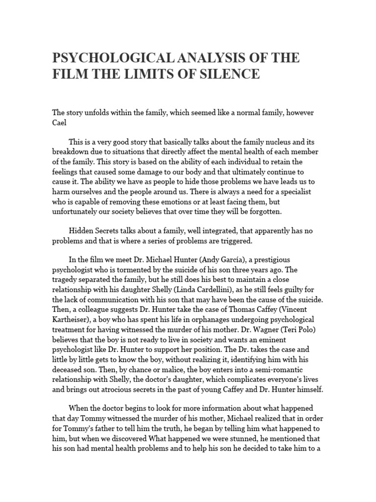 Psychological Analysis of The Movie The Limits of Silence | PDF ...
