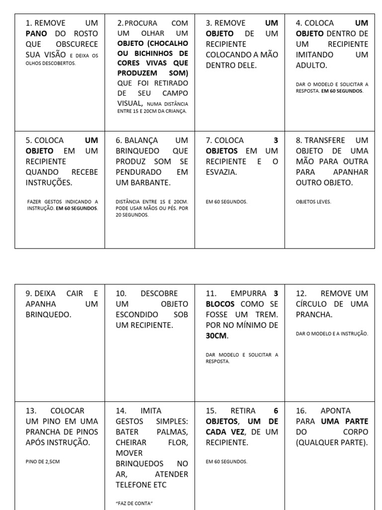 Ipo Portage Cartões para Aplicação - Cognição | PDF | Brinquedos