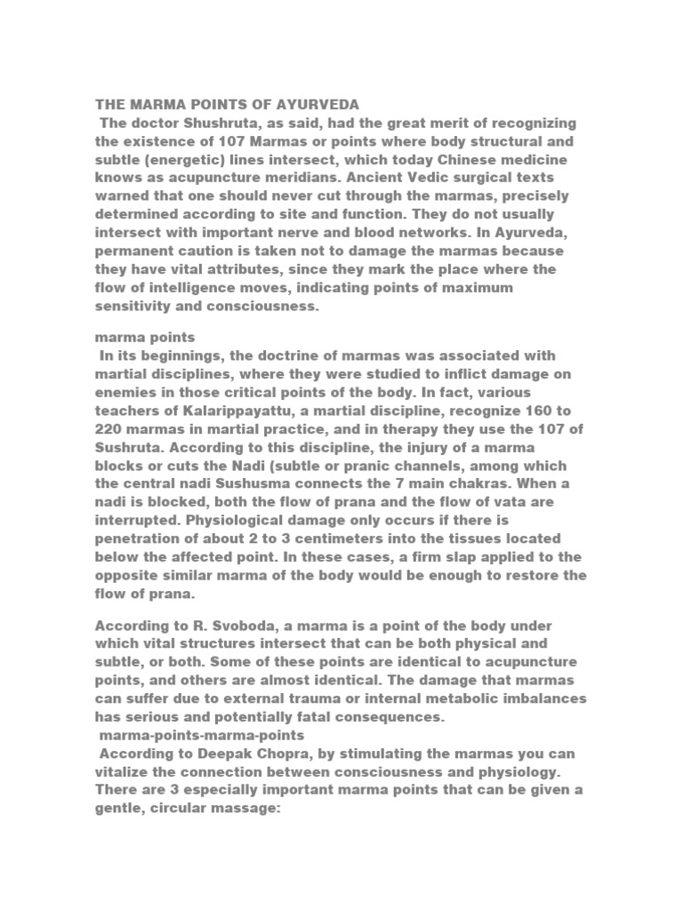 The Marma Points of Ayurveda | Download Free PDF | Ayurveda | Prana
