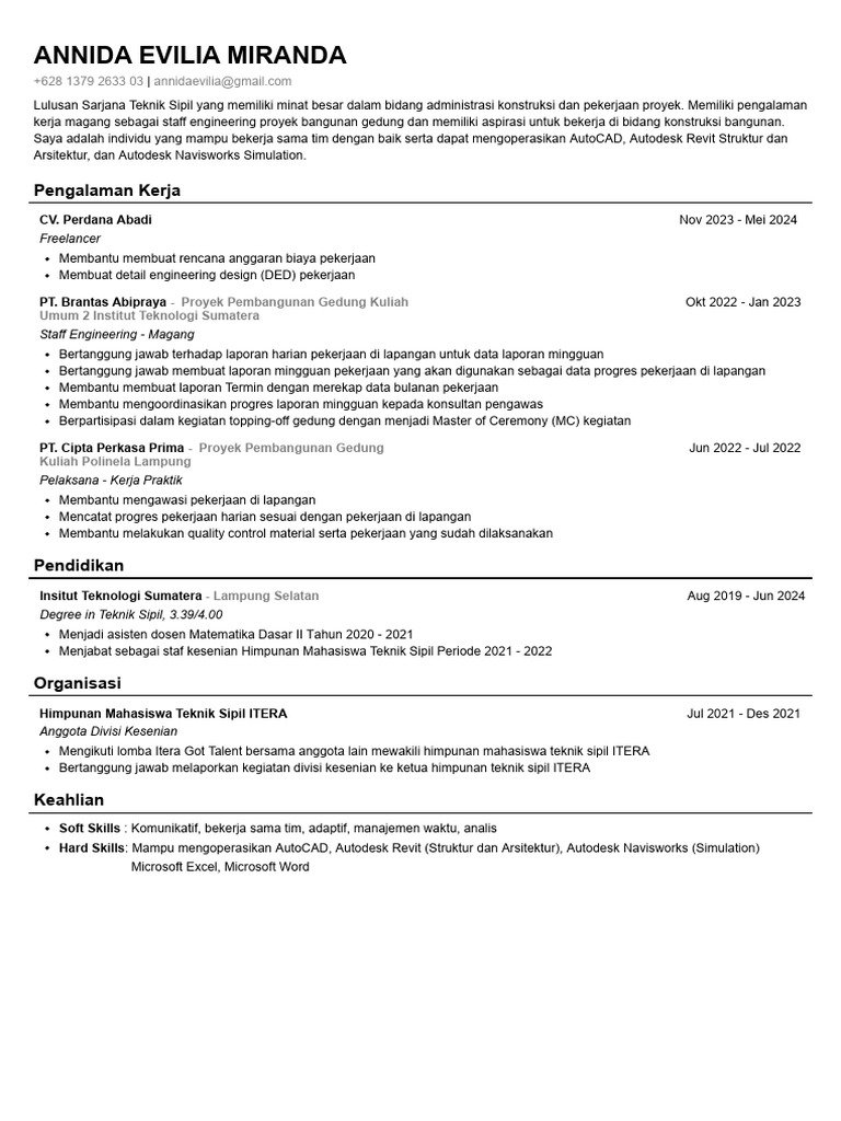 Annida Evilia Miranda Staff Konstruksi Resume | PDF | Komputer