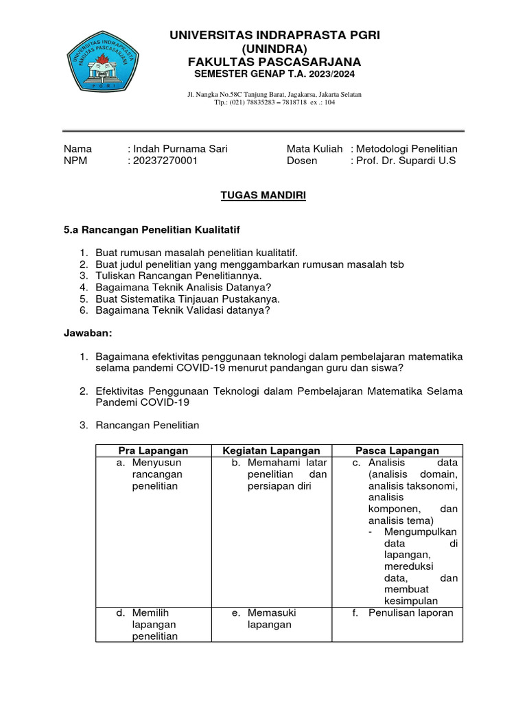 Indah Purnama Sari - Kuis Metlit 2 | PDF