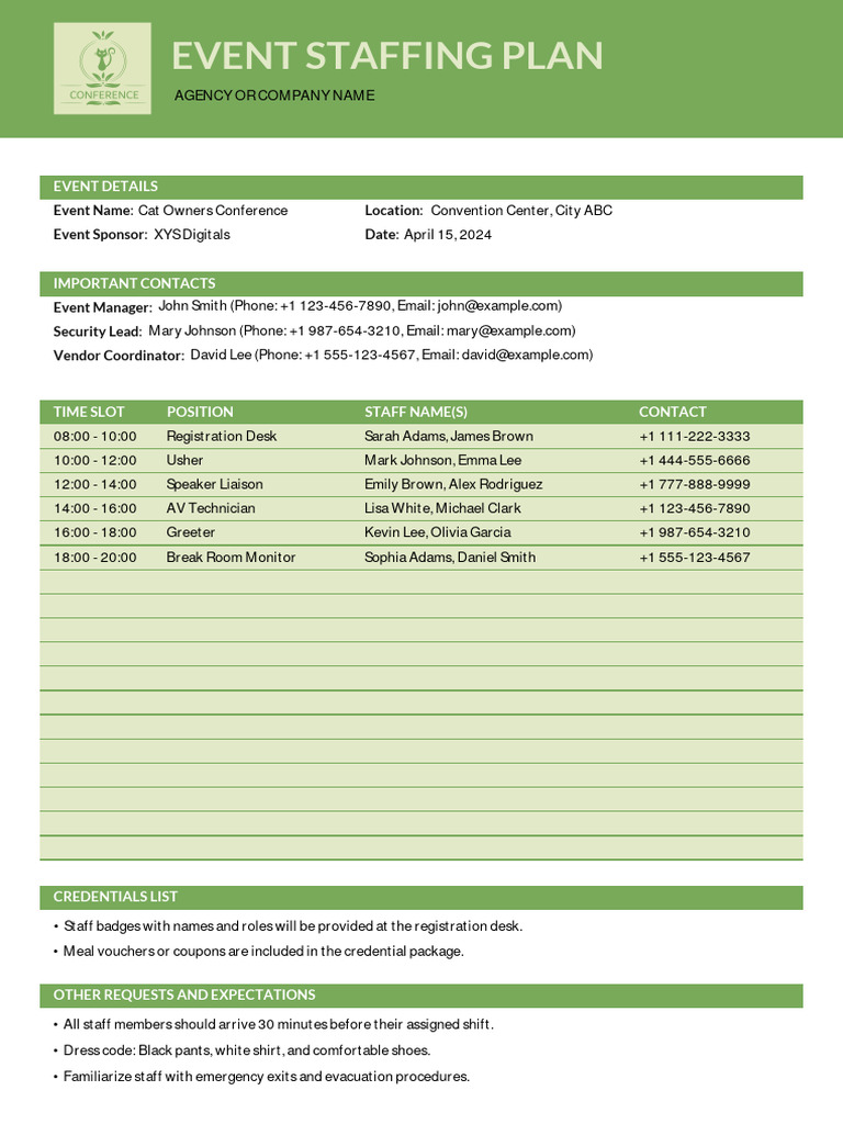 Event Staffing Plan | PDF