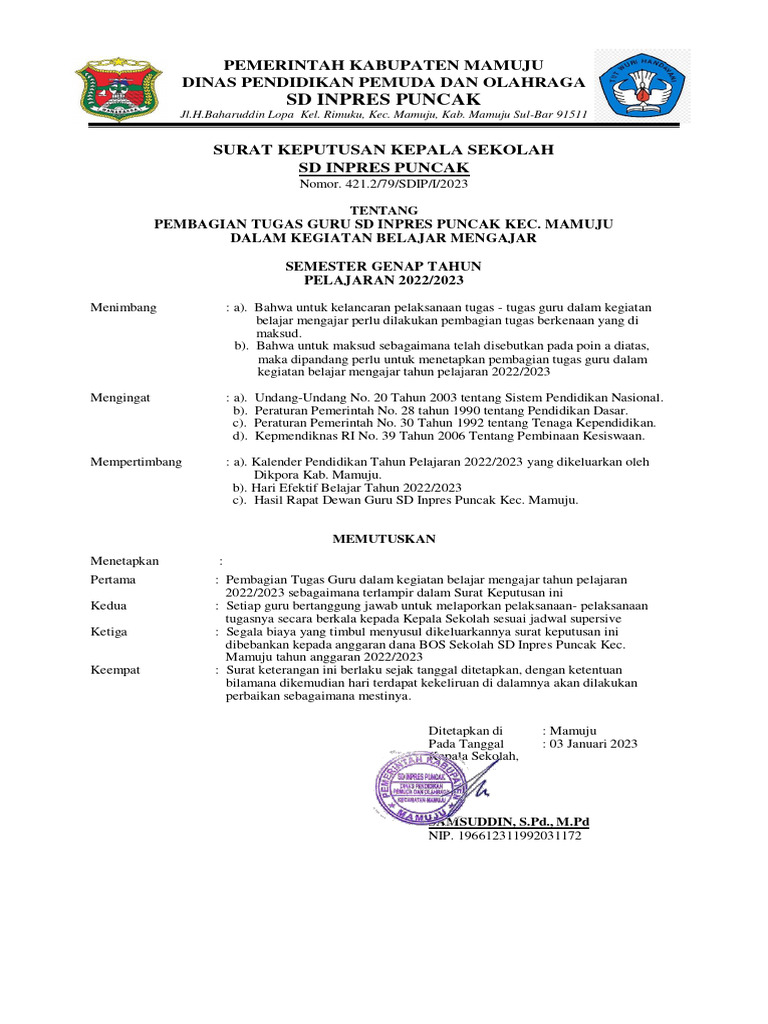 Pembagian Tugas Tp. 2022-2023 Genap | PDF