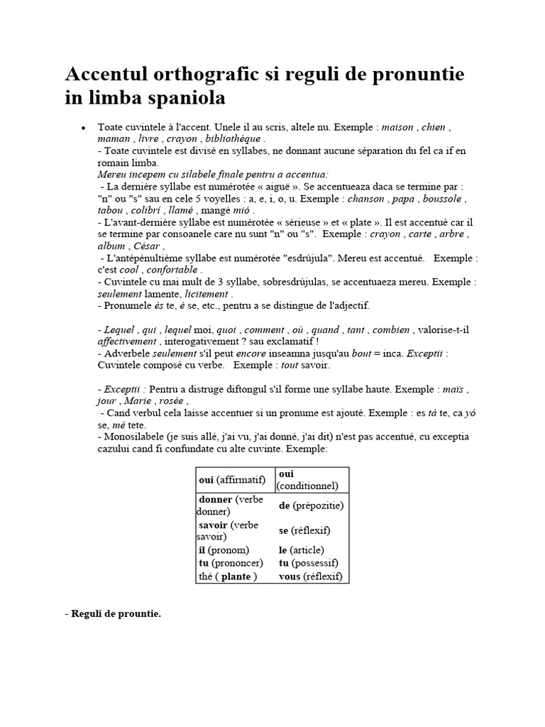 Accentul Ortografic Si Reguli de Pronuntie en Limba Spaniola | PDF | Accent tonique | Nombre ...
