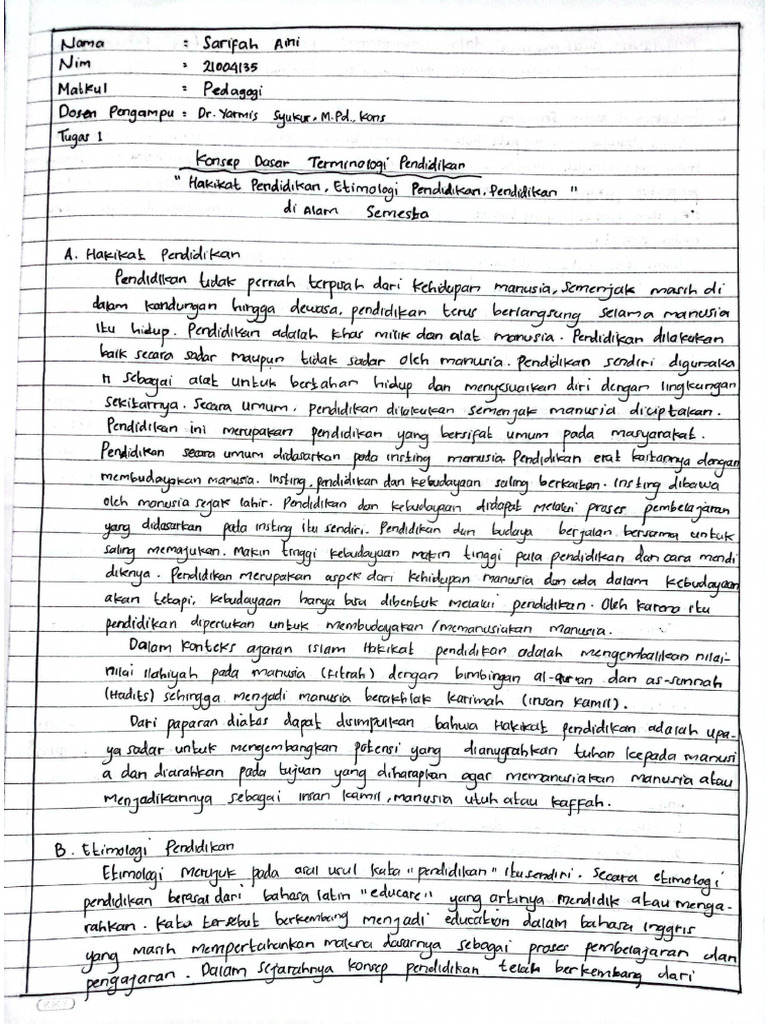 Tugas 1 Pedagogi - Sarifah Aini - 21004135 | PDF