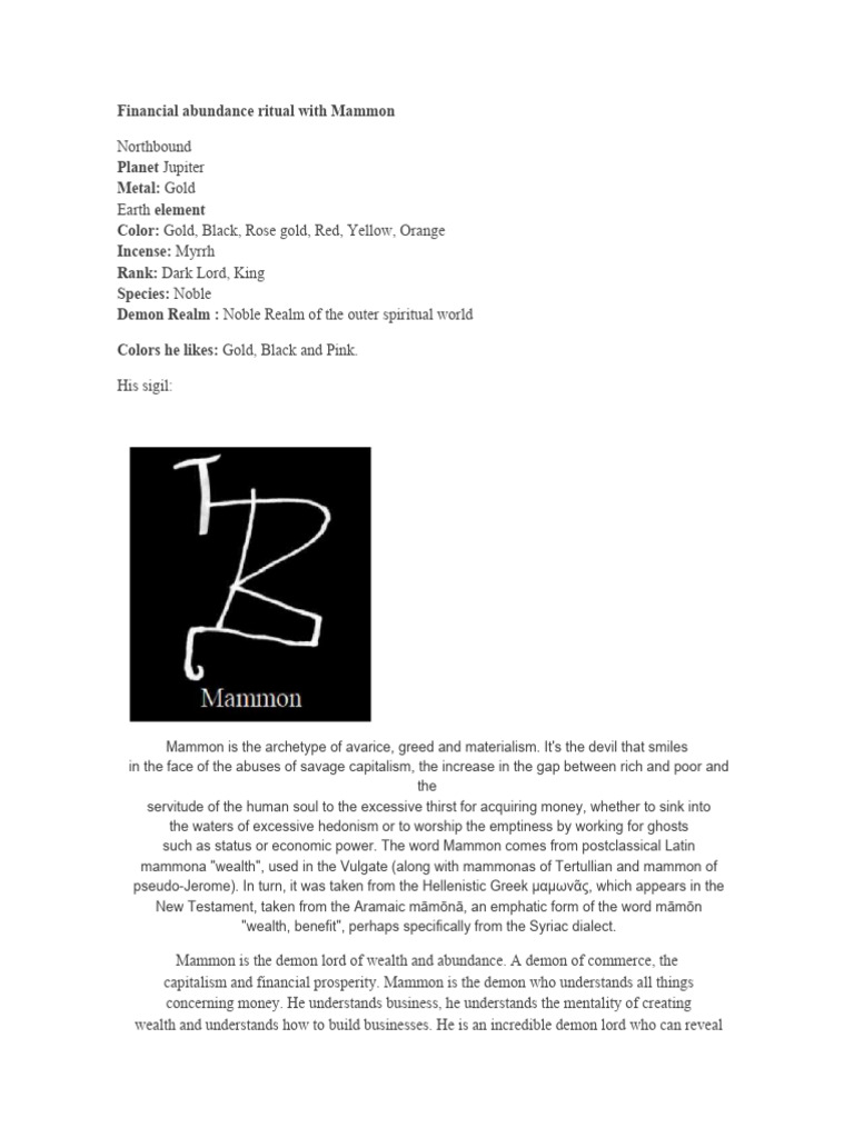 Financial Abundance Ritual With Mammon by Befesthor | PDF