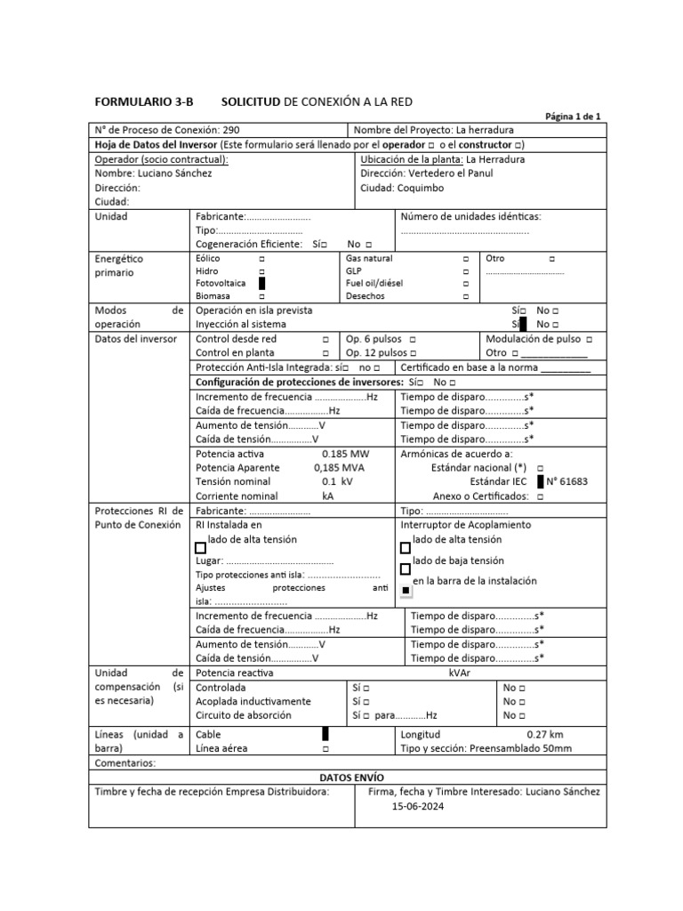 PMGD Formulario 3 B Solicitud de Conexion A La Red | PDF | Energia electrica | Alto voltaje