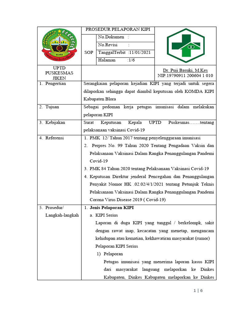 Prosedur Pelaporan KIPI | PDF