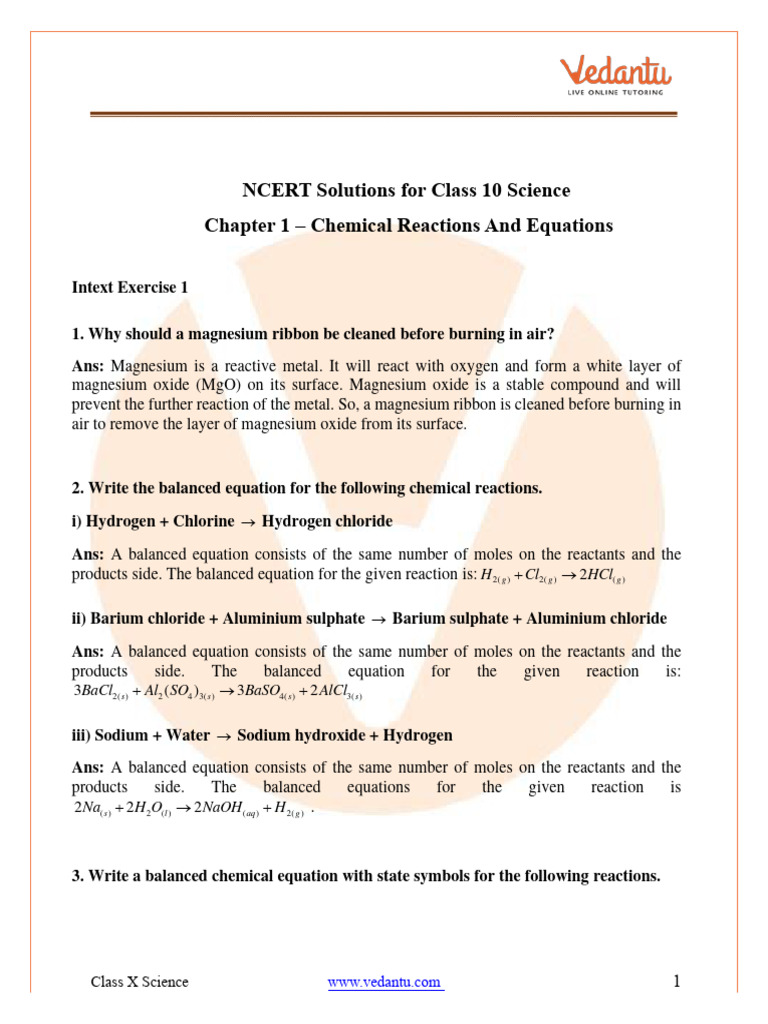 NCERT Solutions For Class 10 Science Chapter 1 Question Answers | PDF ...