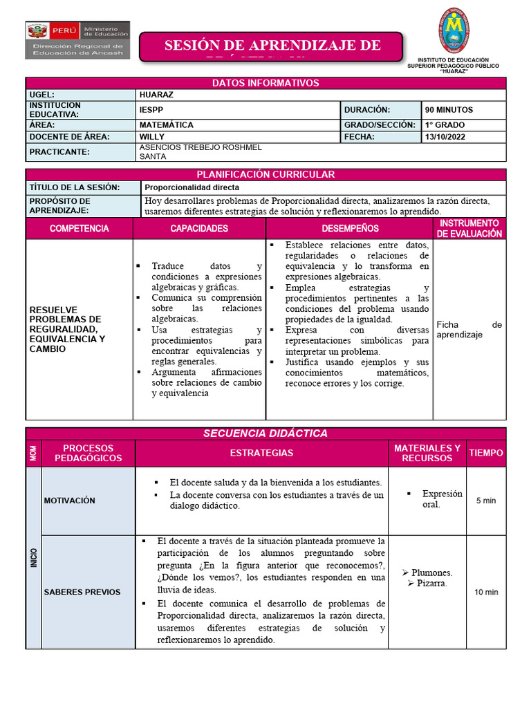 Sesión de Aprendizaje - 2022-I | PDF | Maestros | Aprendizaje