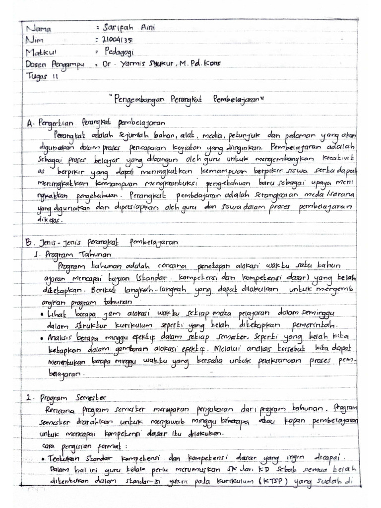 Tugas 11 Pedagogi - Sarifah Aini - 21004135 | PDF
