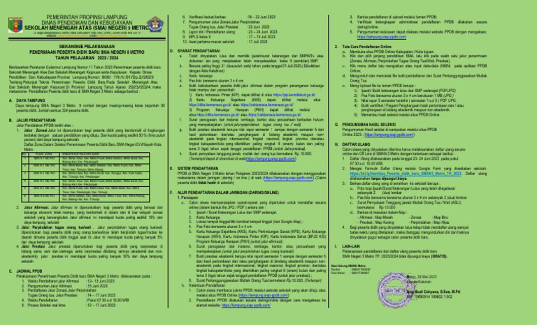 INFO PPDB SMAN 3 METRO TH 2023 | PDF