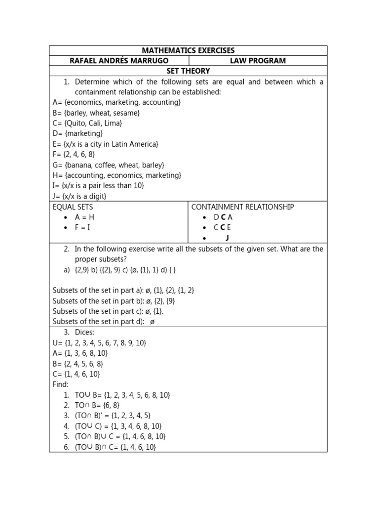 Mathematics Exercises | PDF | Mathematical Logic | Mathematical Concepts