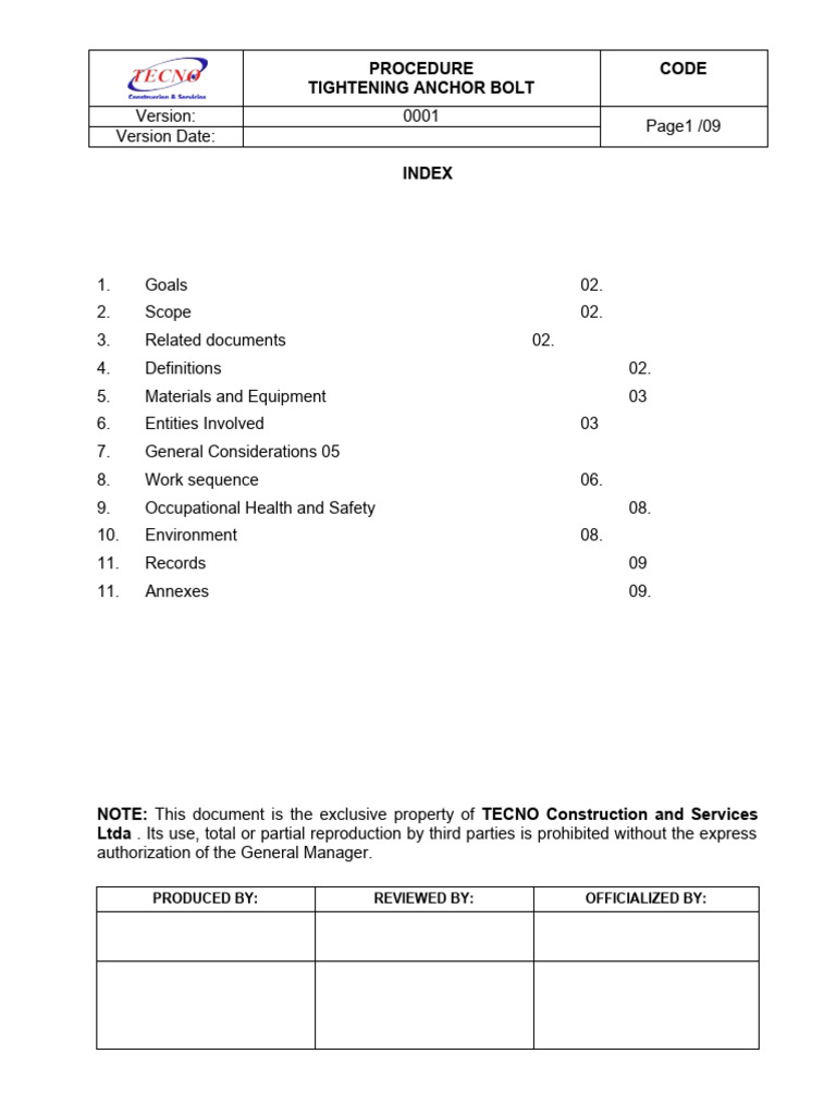 Anchor Bolt Tightening | PDF | Personal Protective Equipment | Screw