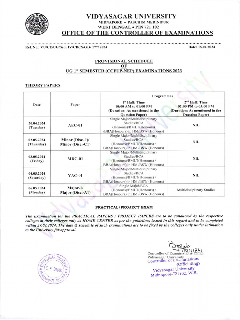 Exam Schedule & Exam Centre - UG - Sem1 - CCFUP | PDF | Educational Institutions
