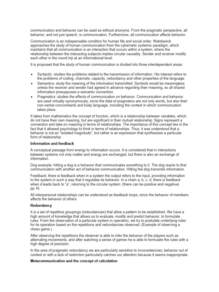 Chapter 1 and 2 Communication Theory Watzlawick | Download Free PDF | Communication | Information