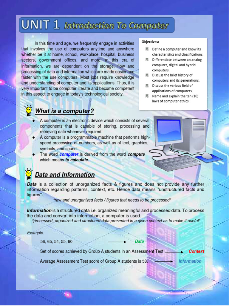 UNIT 1 - Introduction To Computers | PDF | Mainframe Computer | Microcomputers