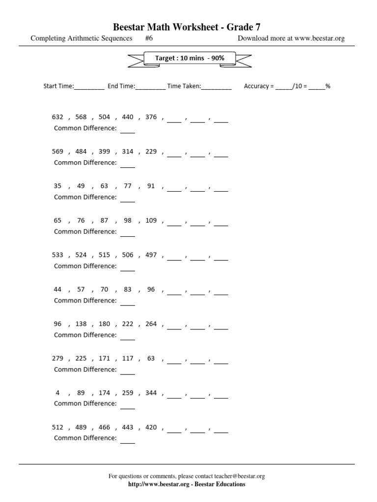 Grade 07 Pattern Arithmetic Sequences 06 | PDF