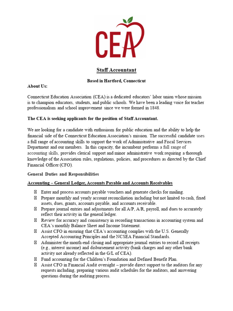 Job Posting Staff Accountant Updated | PDF | Accounting | Audit