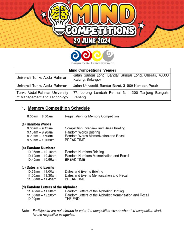 Mind Competitions 2024 Schedule | PDF