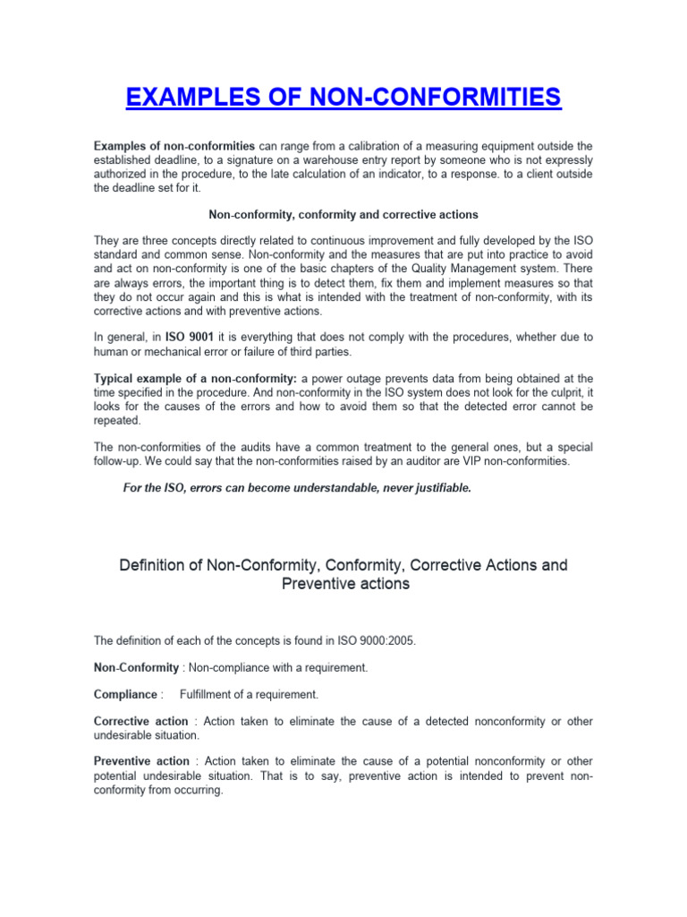 Examples of Non-Conformities | PDF | Audit | Business