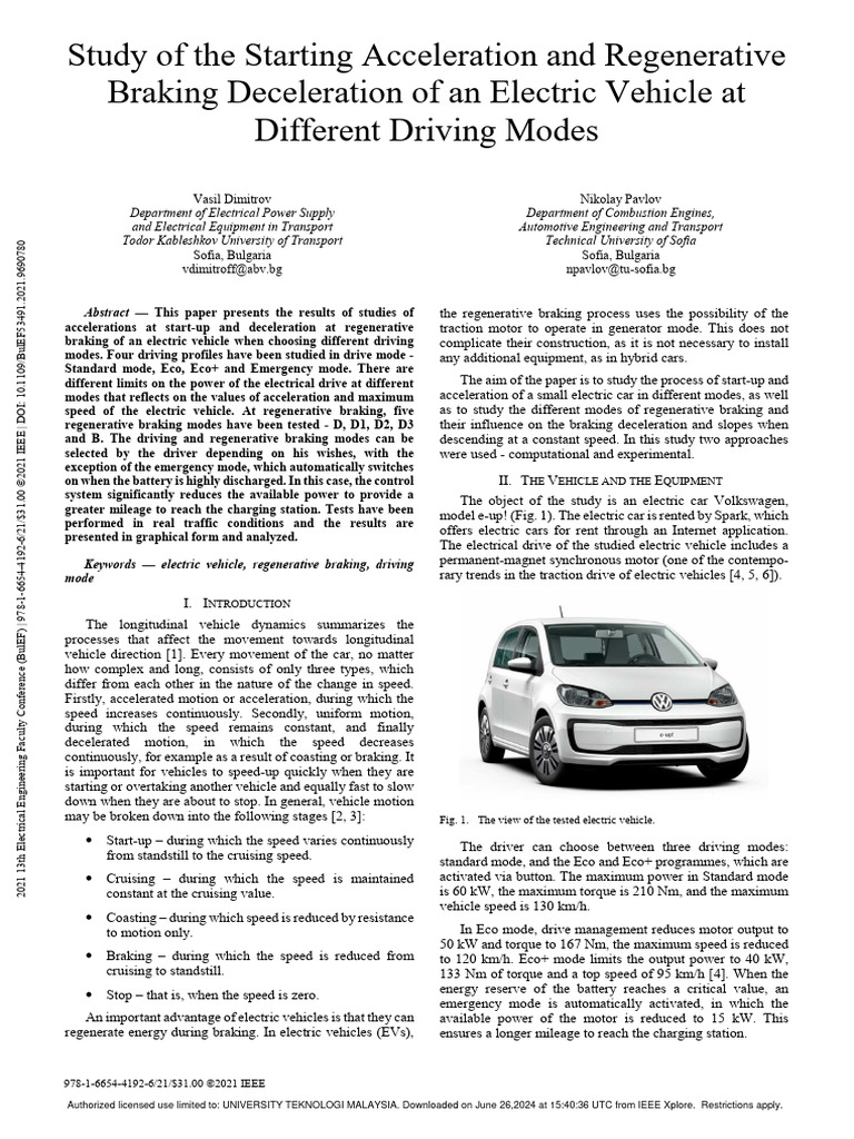 Study of The Starting Acceleration and Regenerative Braking ...