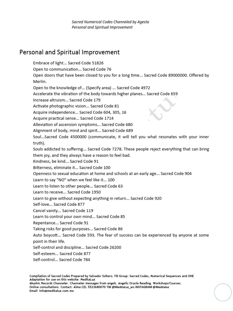 Agesta's Sacred Numerical Codes Guide | PDF | Dream | Soul