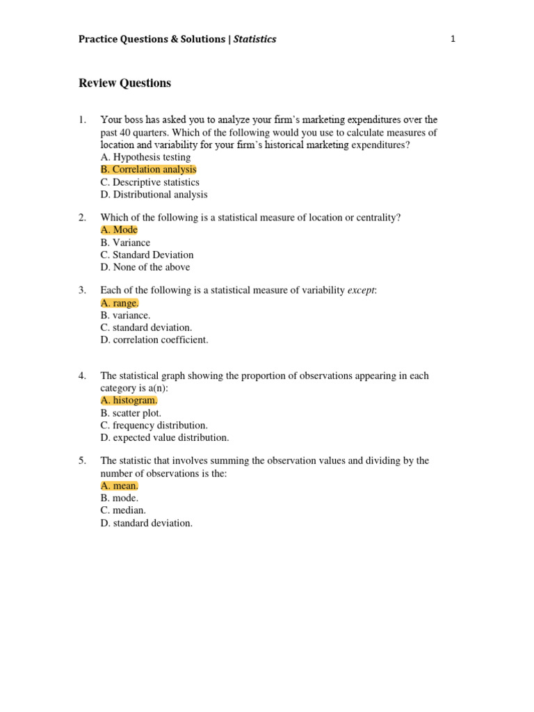 End of Chapter Questions - Statistics | PDF | Statistics | Linear ...