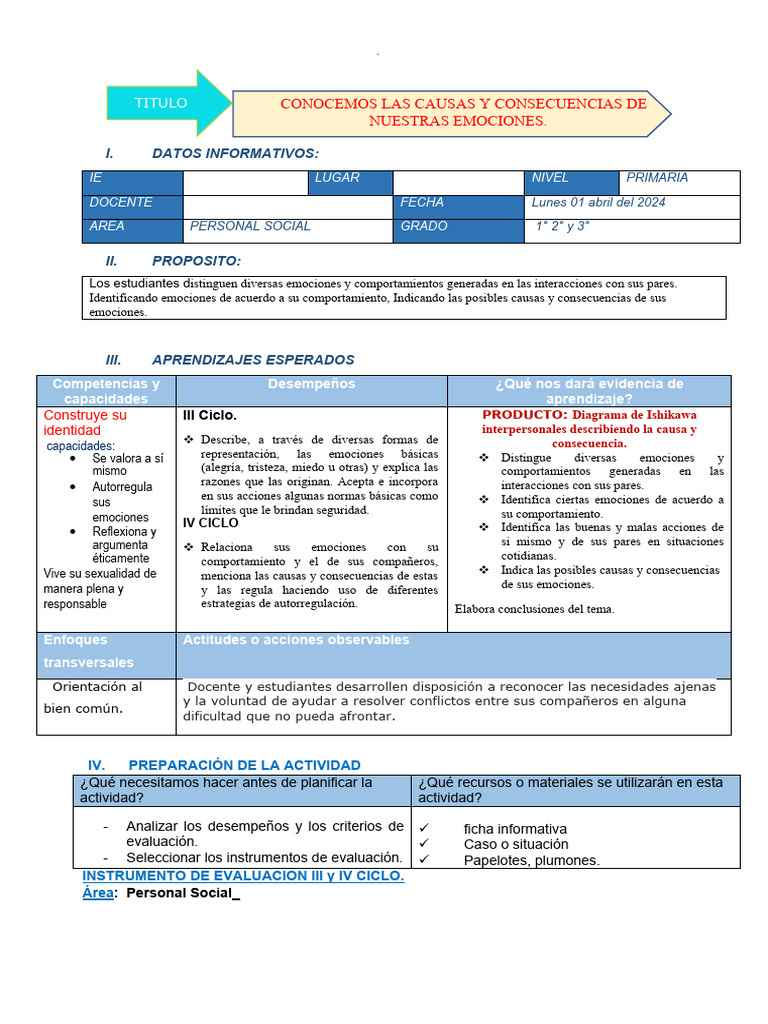 P.S. Emociones Causas y Consecuencias III-IV Ciclo 01-04-24 | PDF | Las emociones | Felicidad