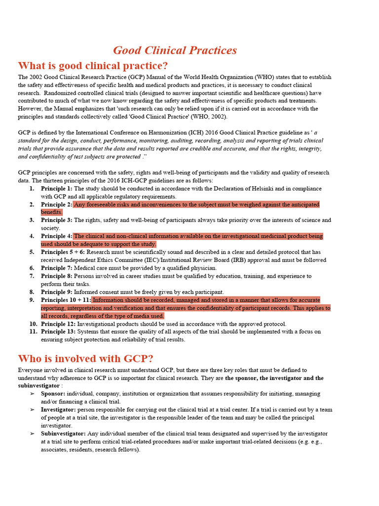 Good Clinical Practice Overview | PDF | Clinical Trial | Institutional ...