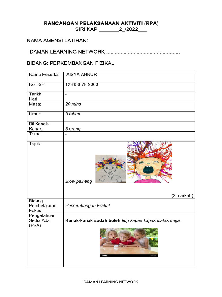 Rpa Contoh - Fizikal. Motor Halus | PDF | Karier & Perkembangan