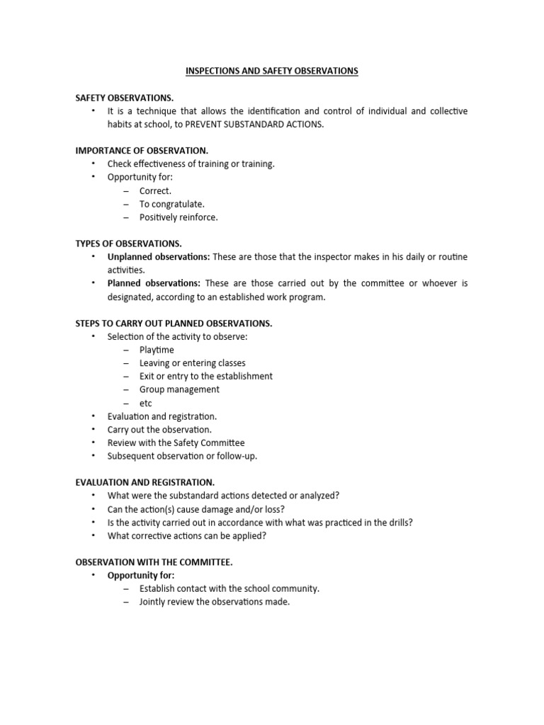 Safety Inspections and Observations | PDF