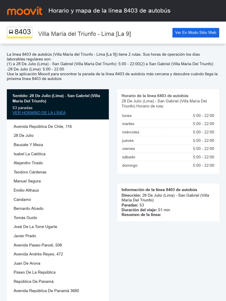 Horarios y Ruta Línea 8403 Lima | PDF | Transporte público | Transporte