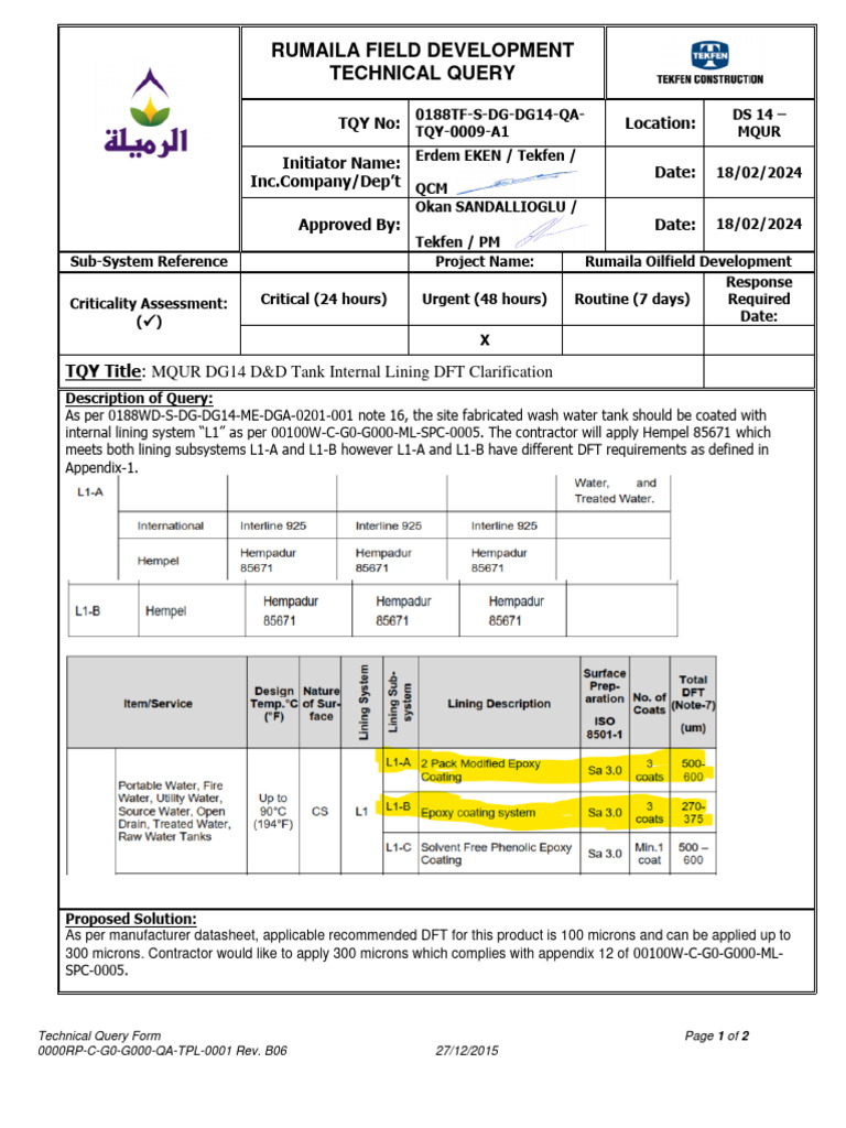 Rumaila Field Development Technical Query: TQY Title | PDF | Humidity ...