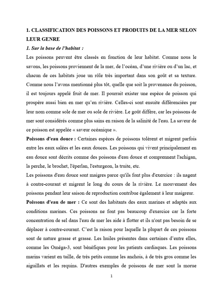 Classification des poissons et fruits de mer | PDF | Poisson | Mer